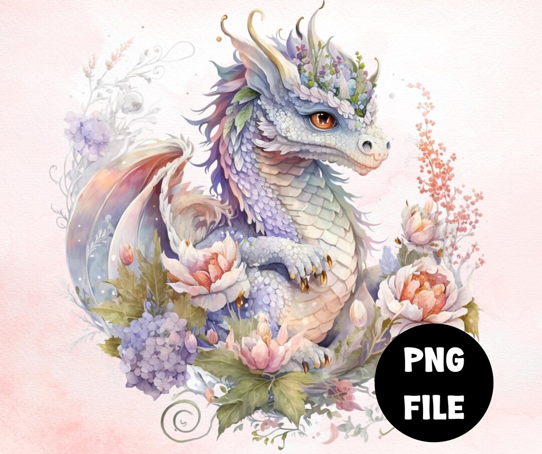 Watercolor Floral Baby Dragons Clipart, Flowers Baby Dragons Clip Art ...