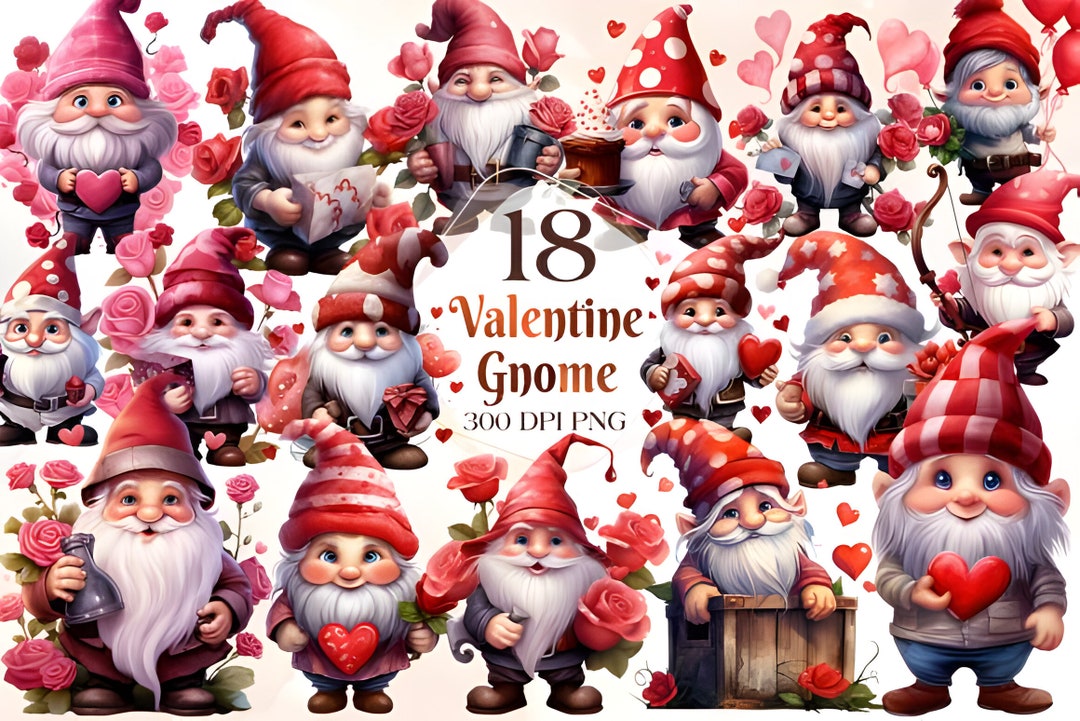 Valentines Gnome Clipart Bundle, Valentines Clipart, Valentines Png ...