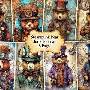 Watercolor Steampunk Bear Junk Journal Printable Page, Steampunk Junk ...
