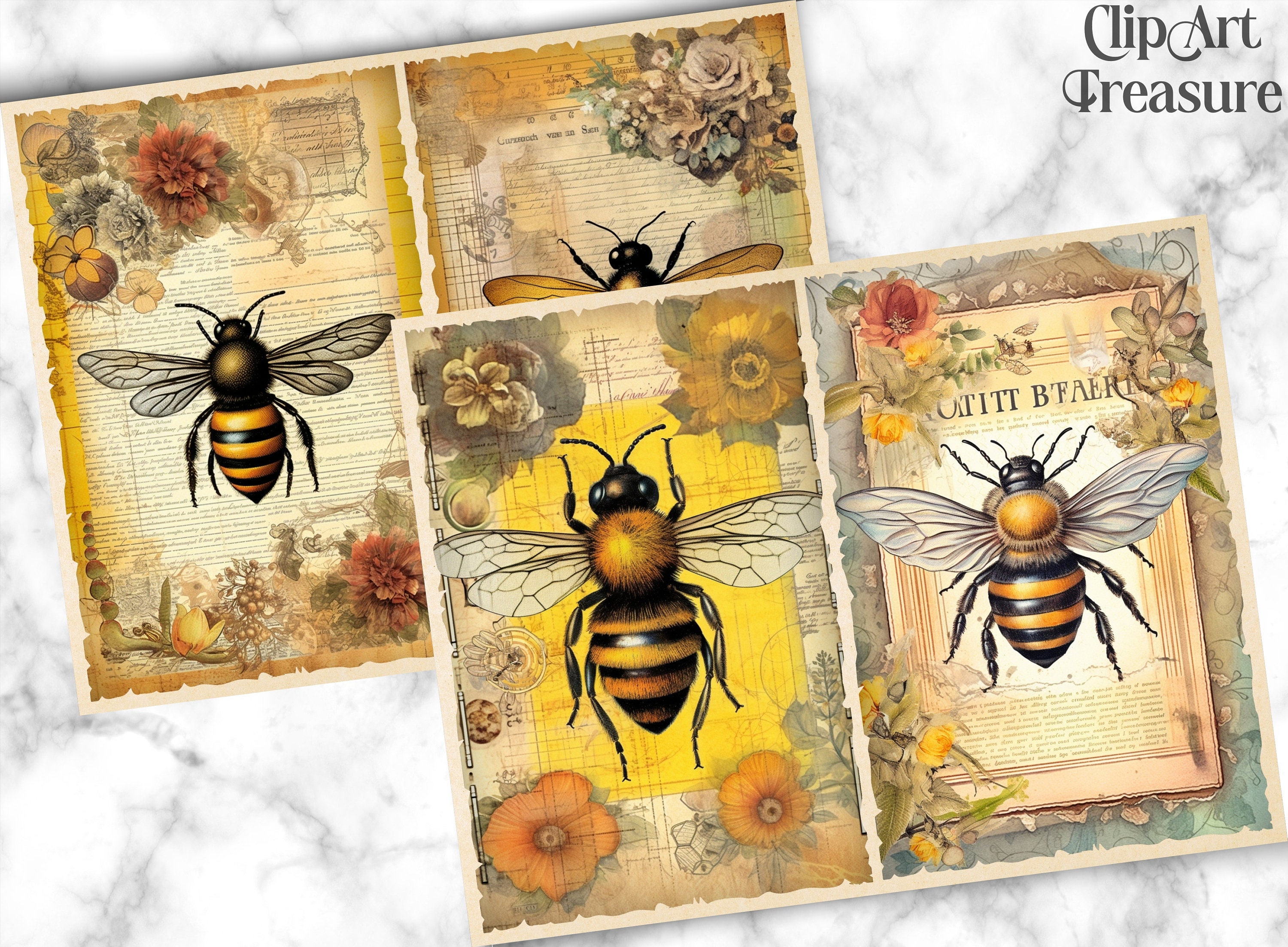 Watercolor Bumblebee Junk Journal Printable Page, Bumblebee Junk ...