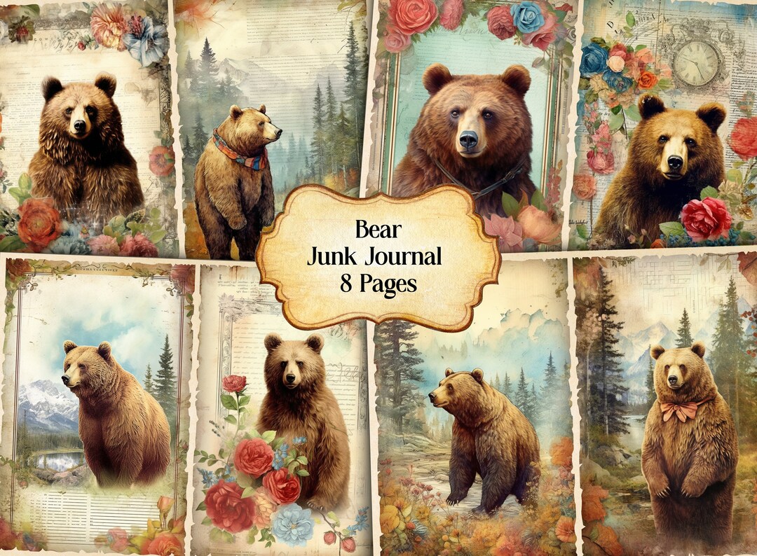 Watercolor Bear Junk Journal Printable Page, Bear Junk Journal Kit ...