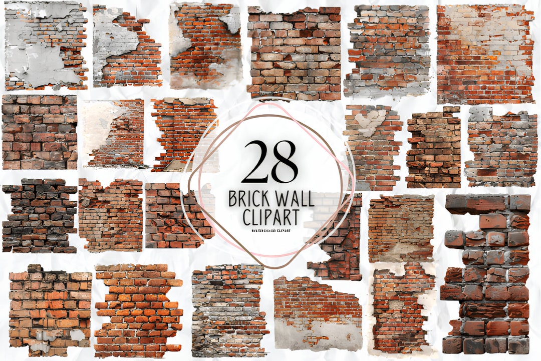 Watercolor Brick Wall Borders 28 Png Clipart Bundle, DIY Graphics ...