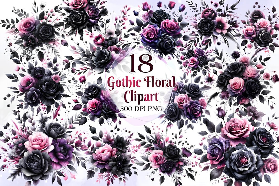 Gothic Flowers Clipart Floral PNG Mystical Flower Images Botanical ...