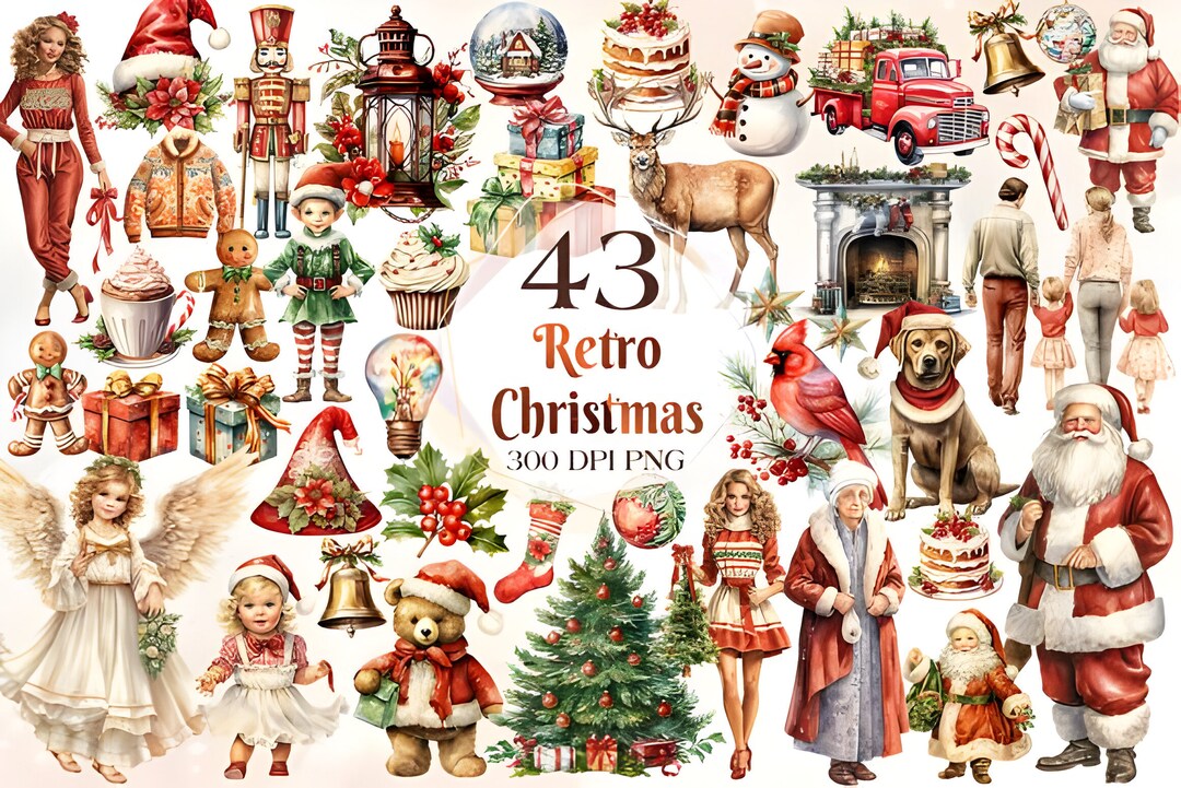 Retro Christmas Clipart Bundle, Christmas SVG, Groovy Christmas SVG ...