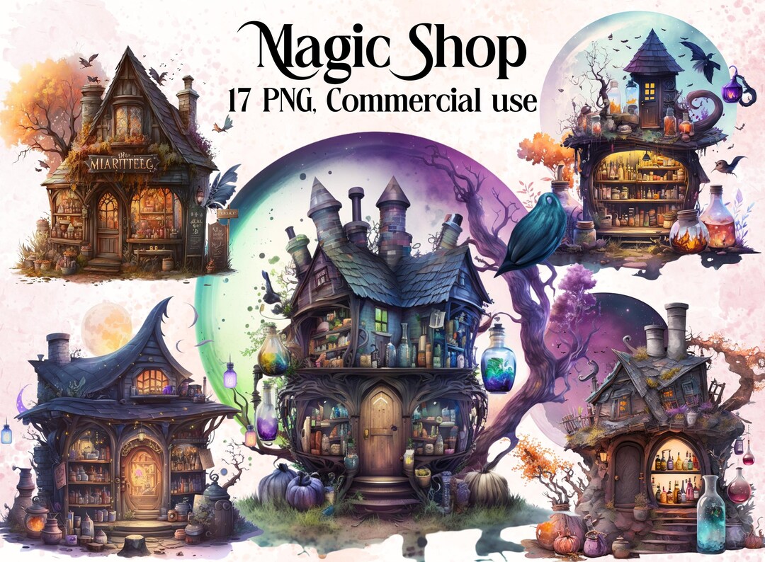 Magic Shops Watercolor Clipart, Magical Mystical Art, Fantasy Clipart ...