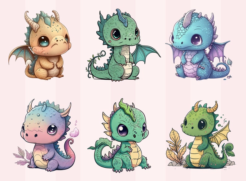 Kawaii Cute Dragon Clipart, Premium Vector Clipart, Cute Baby Dragons ...