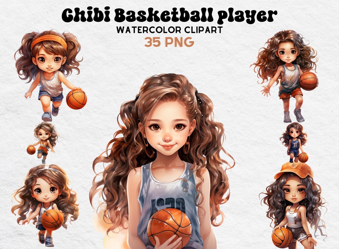 Cute Chibi Basketball Girls, Watercolor Girls, Cute Illustrations ...