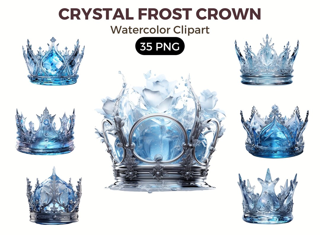 Crystal Frozen Royal Crowns Clipart, Watercolor Fantasy Clipart ...