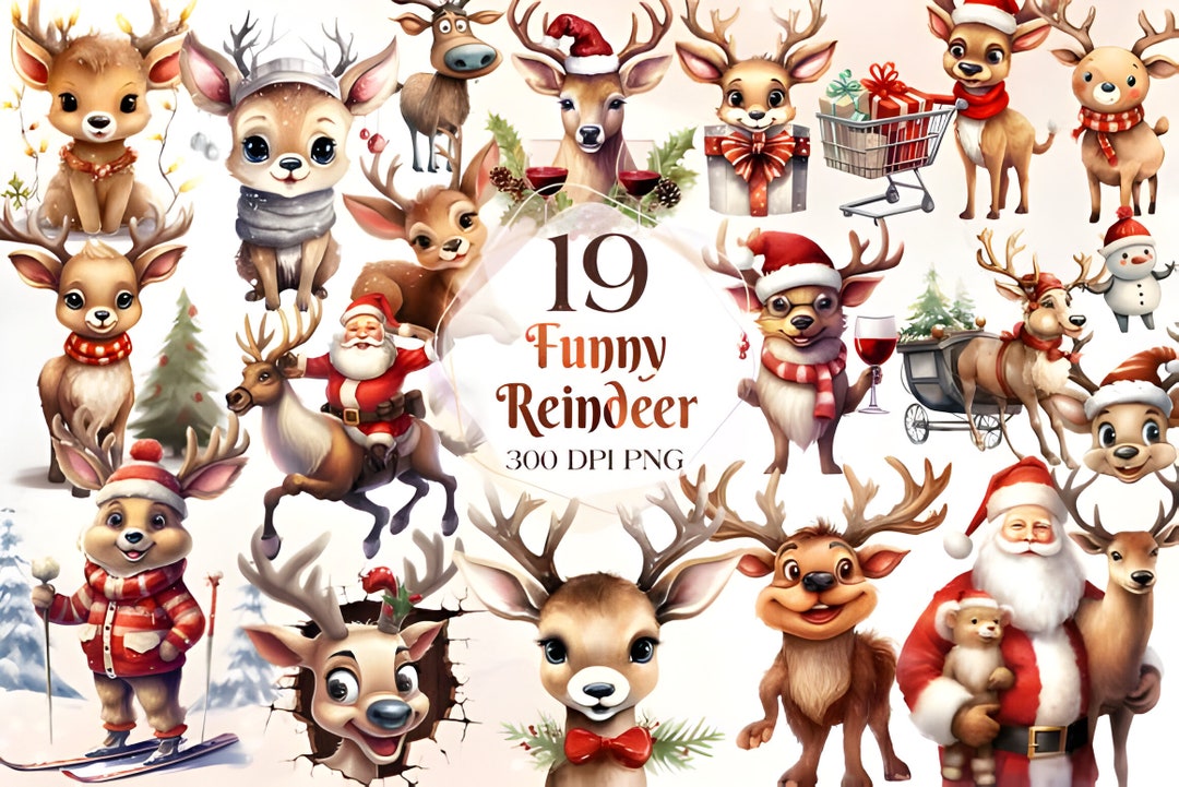 Christmas Reindeer Clipart Bundle 1 PNG & 10 High Quality JPG Digital ...