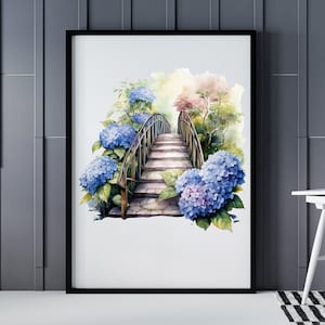 Garden Bridge Hydrangea Flowers Clipart, Garden Digital Watercolor Png ...