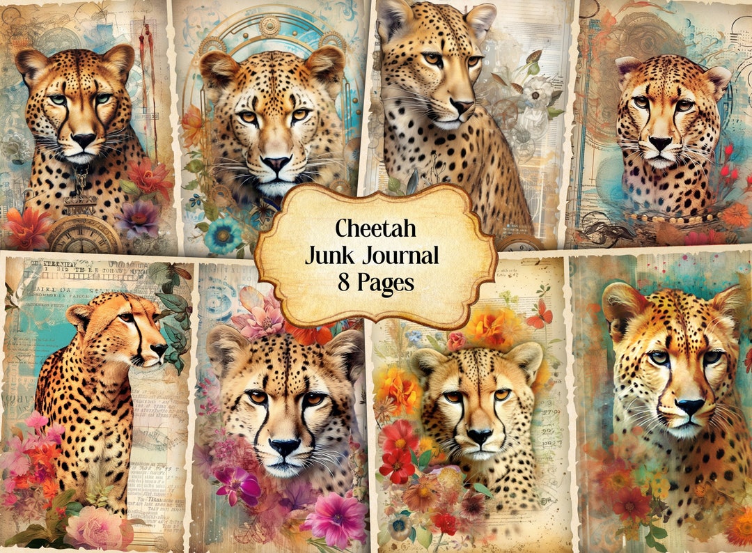 Watercolor Cheetah Junk Journal Printable Page, Cheetah Junk Journal ...