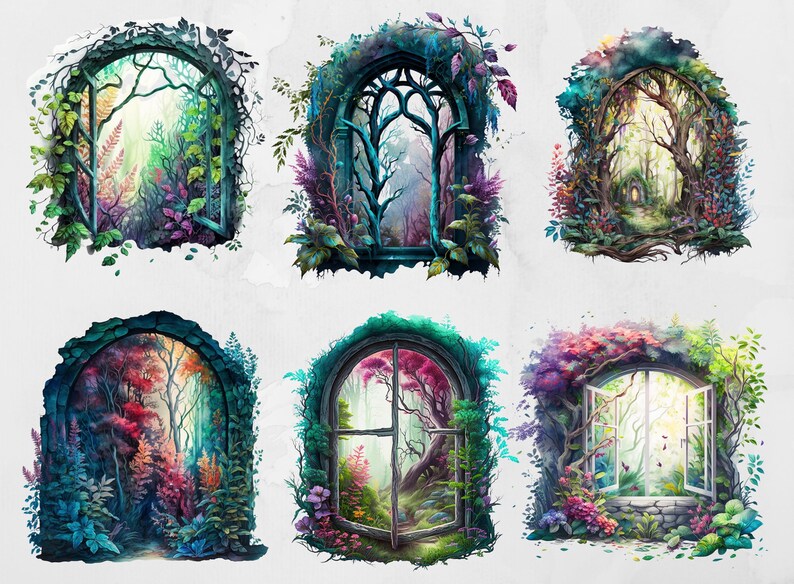 Forest Window Watercolor Clipart Window Clipart Interior - Etsy