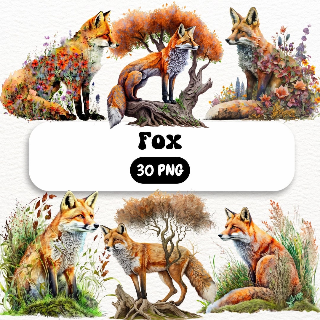 Watercolor Fox Clipart, Painted Foxes Clipart, Woodland Animal ...