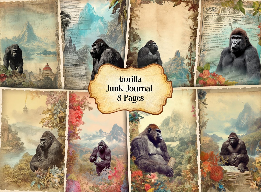 Watercolor Gorilla Junk Journal Printable Page, Gorilla Junk Journal ...