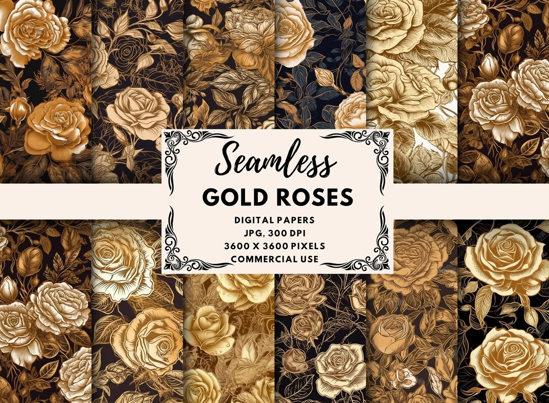 Gold Roses Digital Paper, Flowers Seamless Pattern, Floral Prints ...