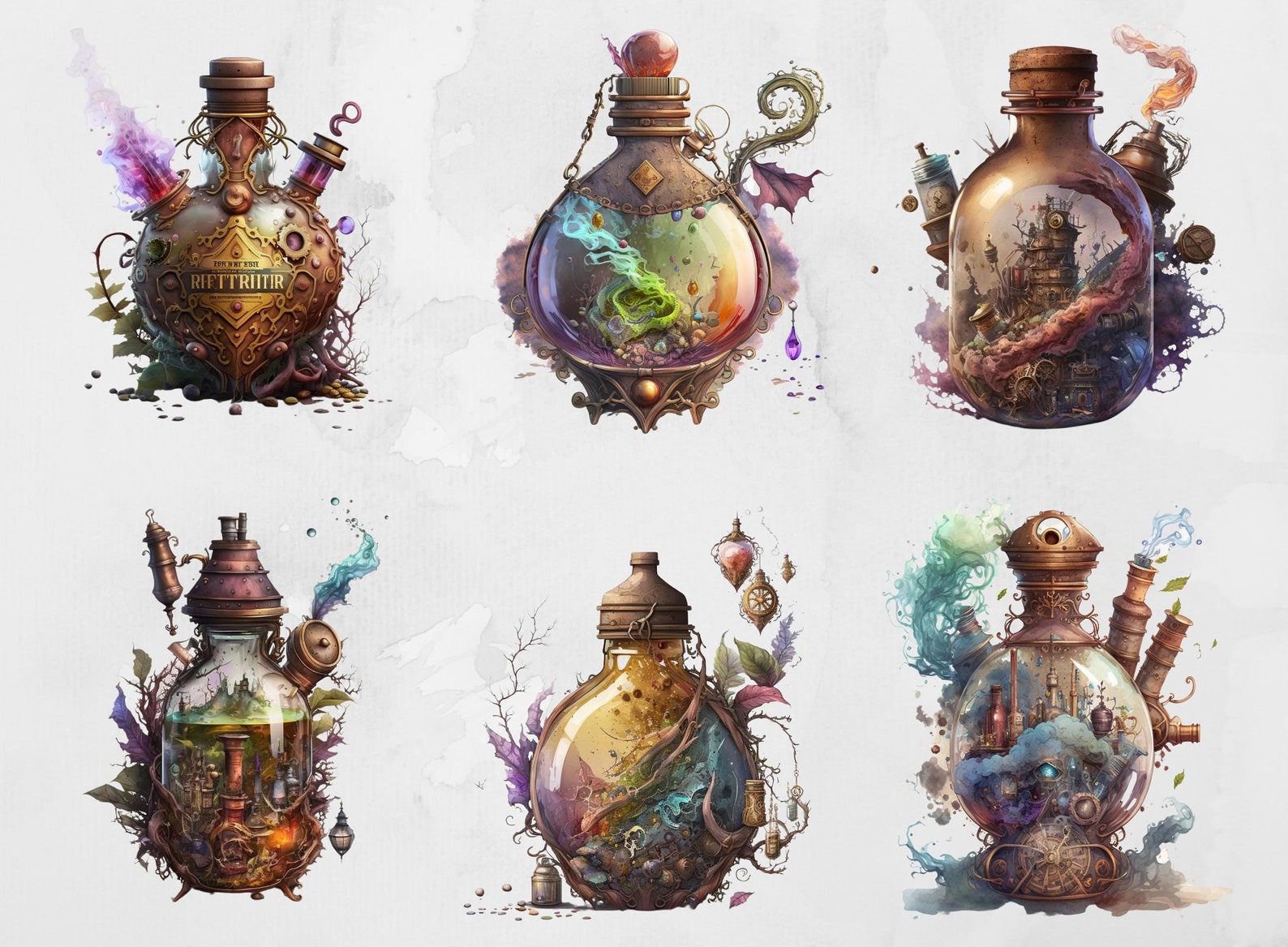 Steampunk Potions Clipart - Clip Art Graphics and Collage Sheets for ...