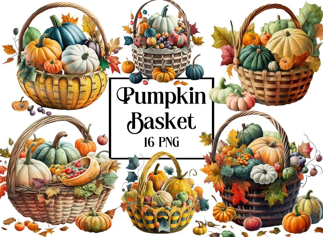 Watercolor Autumn Clipart, Digital Greeting Card Thanksgiving, Basket ...