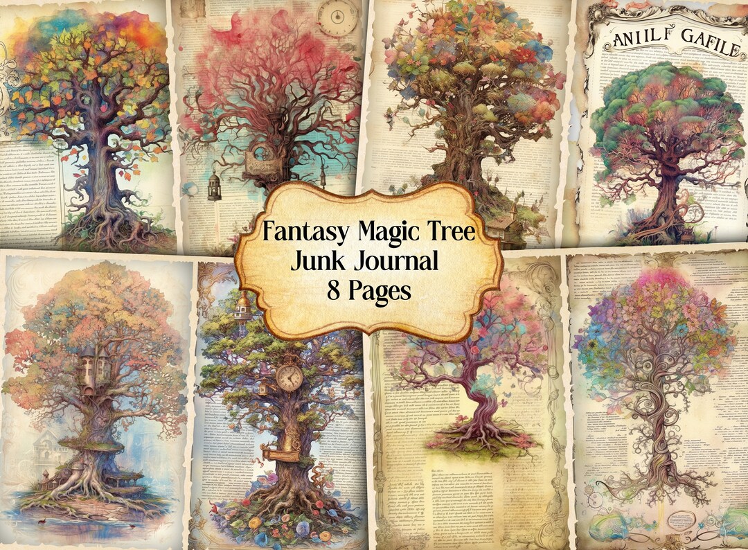 Fantasy Magic Tree Junk Journal Kit, Vintage Fantasy Tree Journal Pages ...