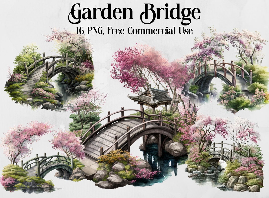 Spring Bridge Clipart, Garden Clip Art, Png. Digital Watercolor. Free ...