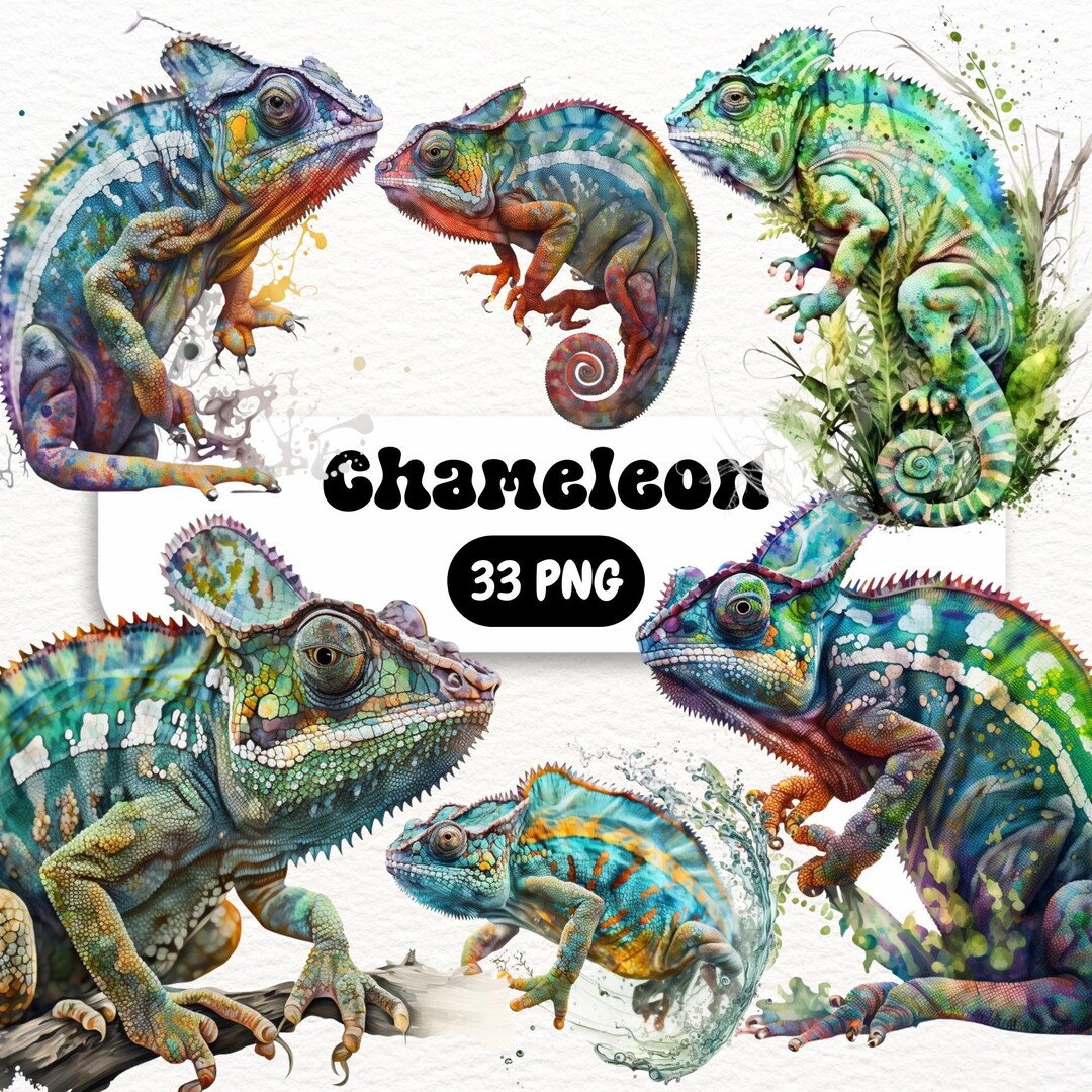 Watercolor Chameleon Clipart, Lizard Colorful Tropical Nature Reptile ...