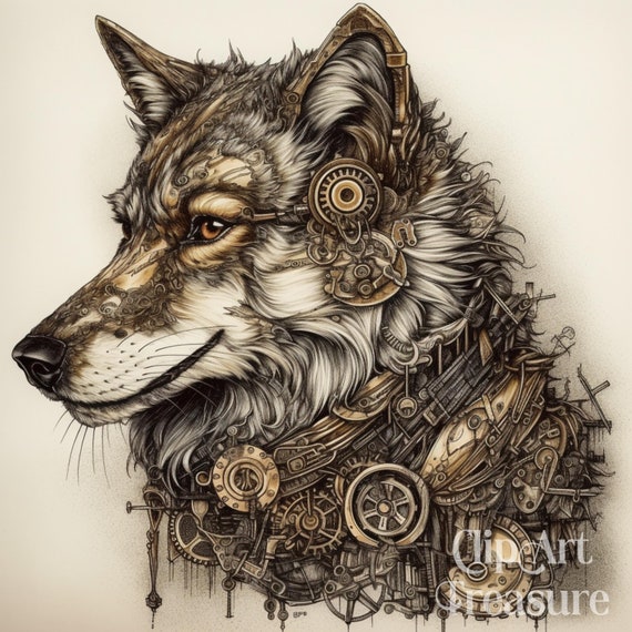 Steampunk Wolf Drawings