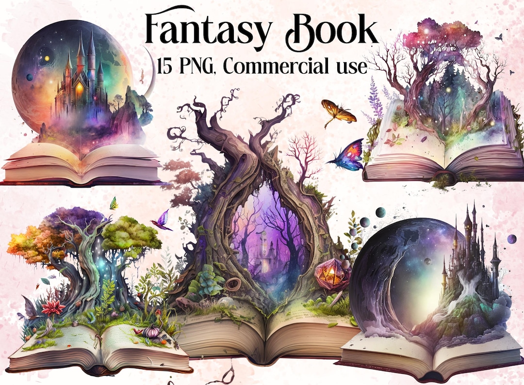 Watercolor Fantasy Magic Books Clipart, Open Book Clip Art, Book Bundle ...