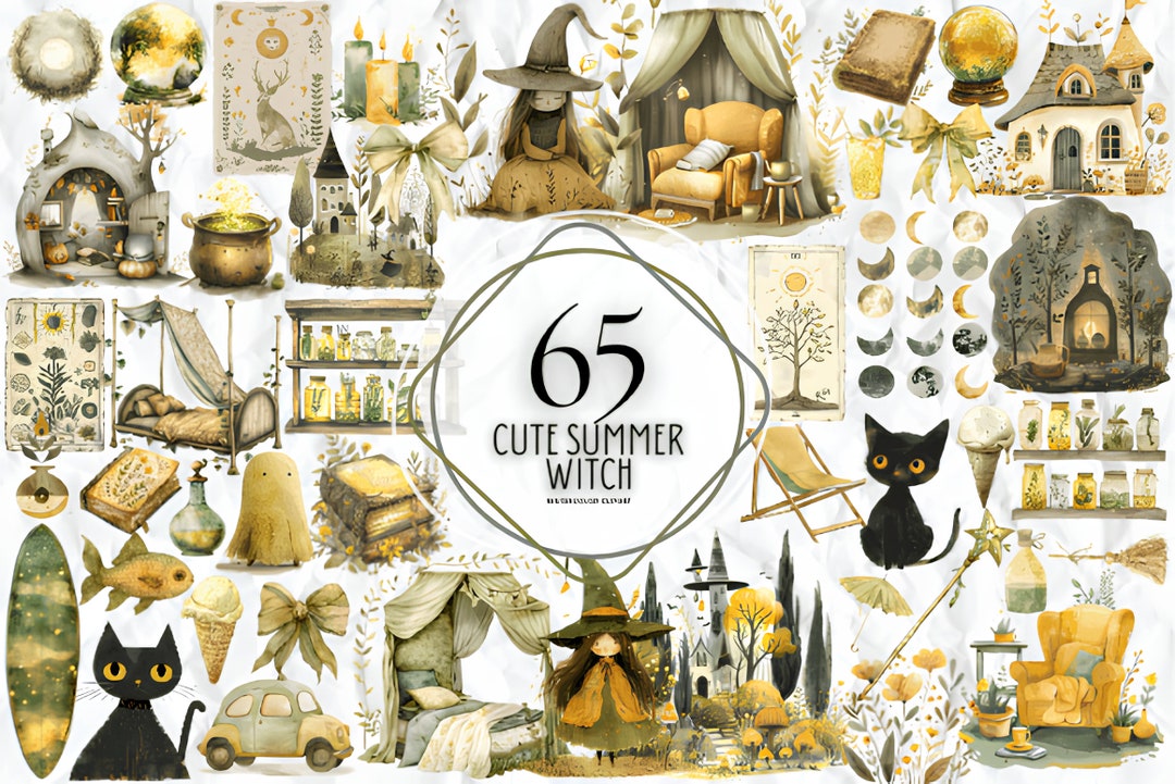 Cute Summer Witch PNG Clipart | Halloween PNG Bundle | Spooky Season ...
