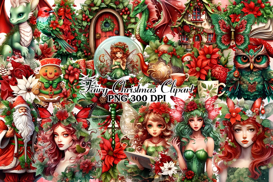 Christmas Fairies Watercolor Clipart Bundle - 28 PNG Festive Fairy ...