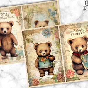 Watercolor Cute Bear Junk Journal Printable Page, Baby Bear Junk ...