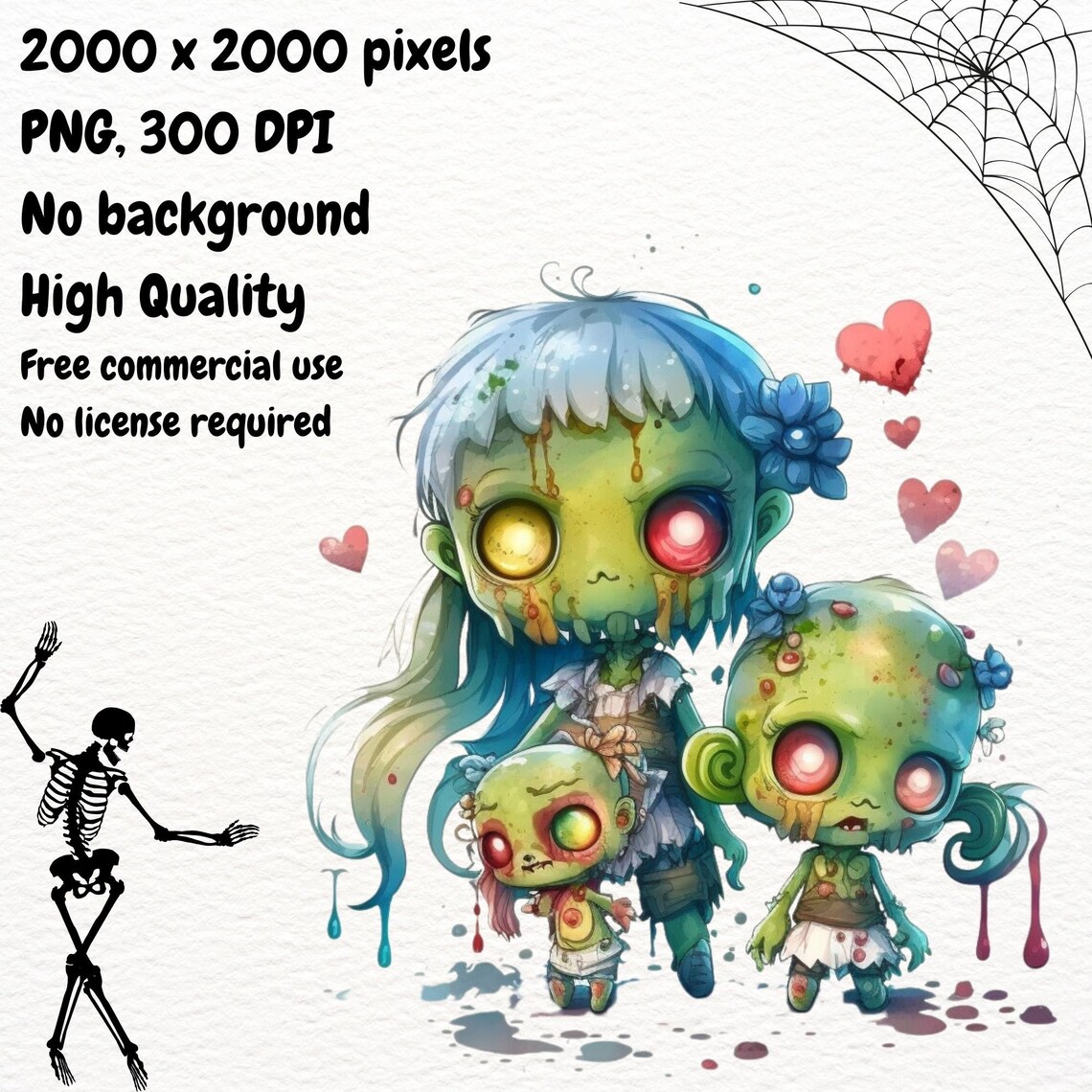 Zombie Family Clipart Kawaii Cute Zombie PNG Chibi Kawaii Undead Girl ...