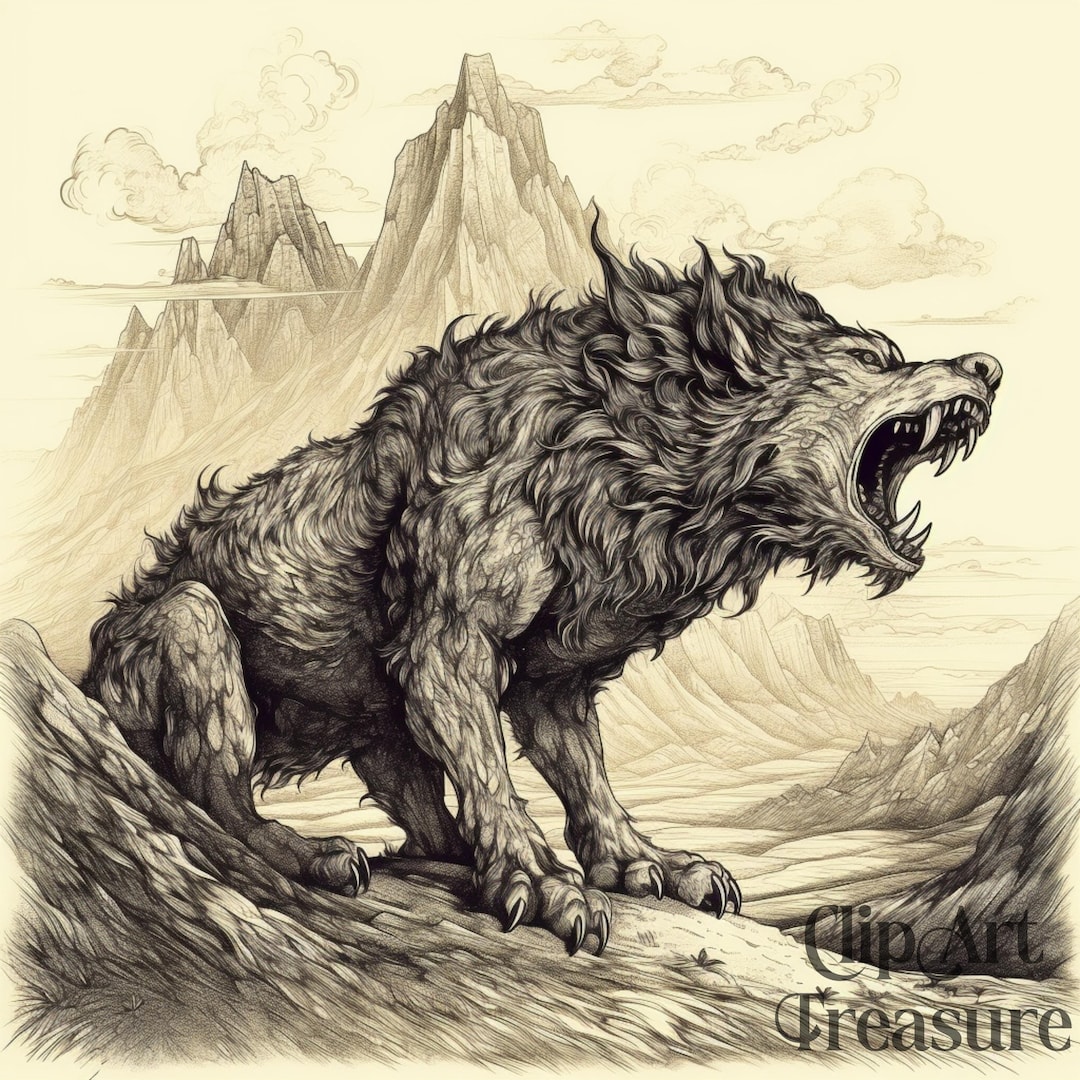 Giant Wolf Digital Wall Art , Fantasy Giant Wolf Art, Png Jpg, Animal ...