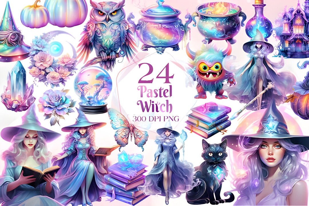 24 PNG Watercolor Pastel Witch Clipart, Pastel Witchcraft Clip Art ...