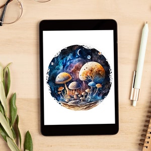 Cosmic Mushrooms Watercolor Clipart, Magical Mystical Art, Fantasy ...