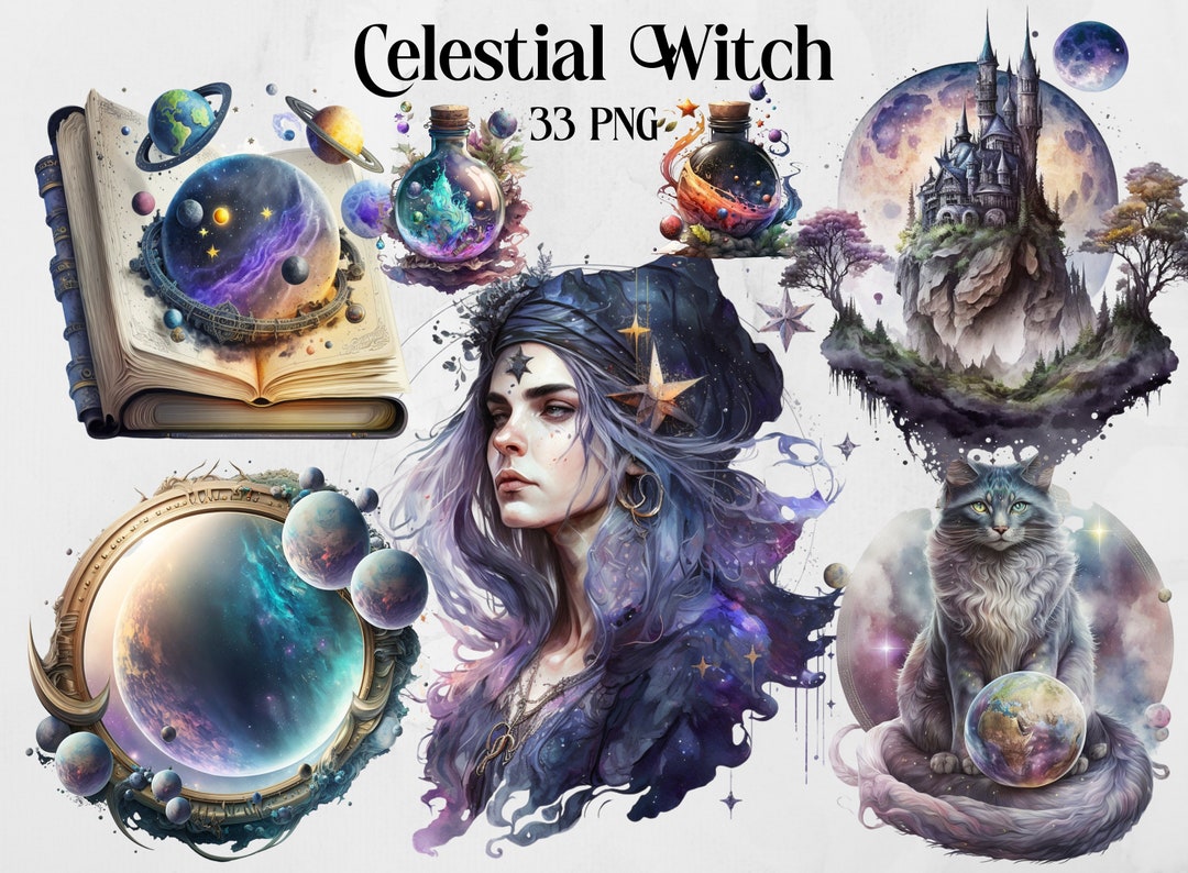 Celestial Witch Clipart Bundle, Witch , Magic Clip Art, Mystical ...