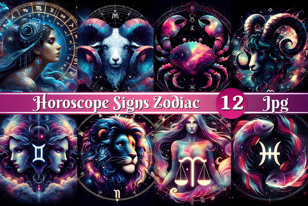 Horscope Zodiac Signs Clipart Bundle Zodiac PNG Images for Commercial ...