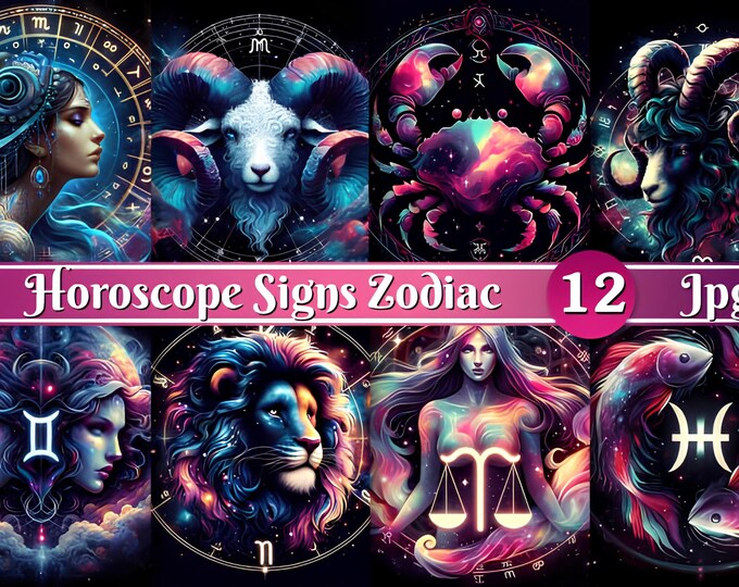 12 Zodiac Sign Clipart Bundle Zodiac JPG Images for Commercial Use Wall ...