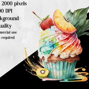 Watercolour Tropical Cupcakes Clipart - Tropical Fruit PNG Digital ...