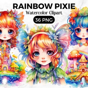 Watercolour Rainbow Pixie Clipart,fairytale Fantasy Digital Image ...