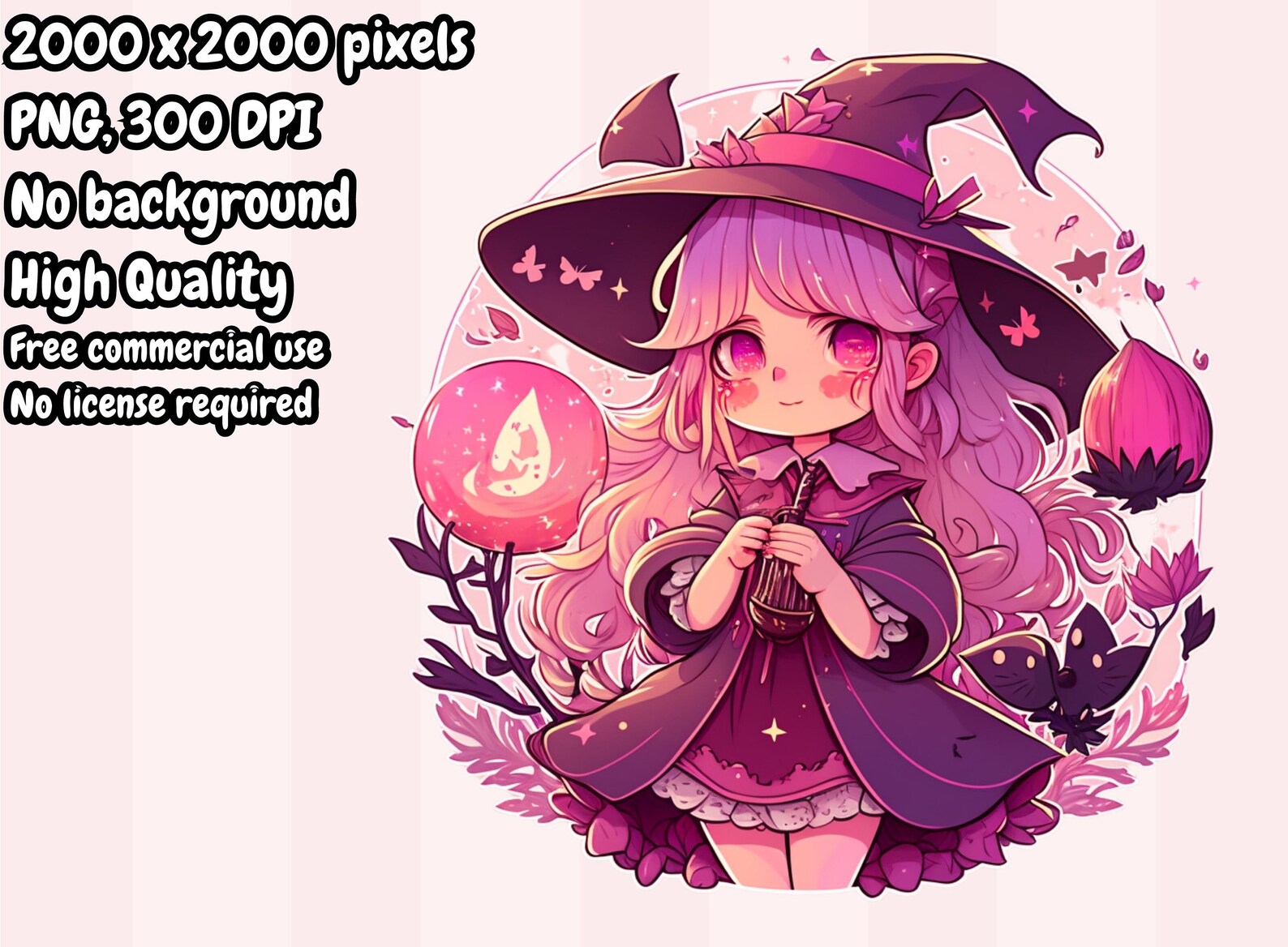 Pink Witch Kawaii Clipart, Witch Clip Art, Fantasy Magic Clip Art ...