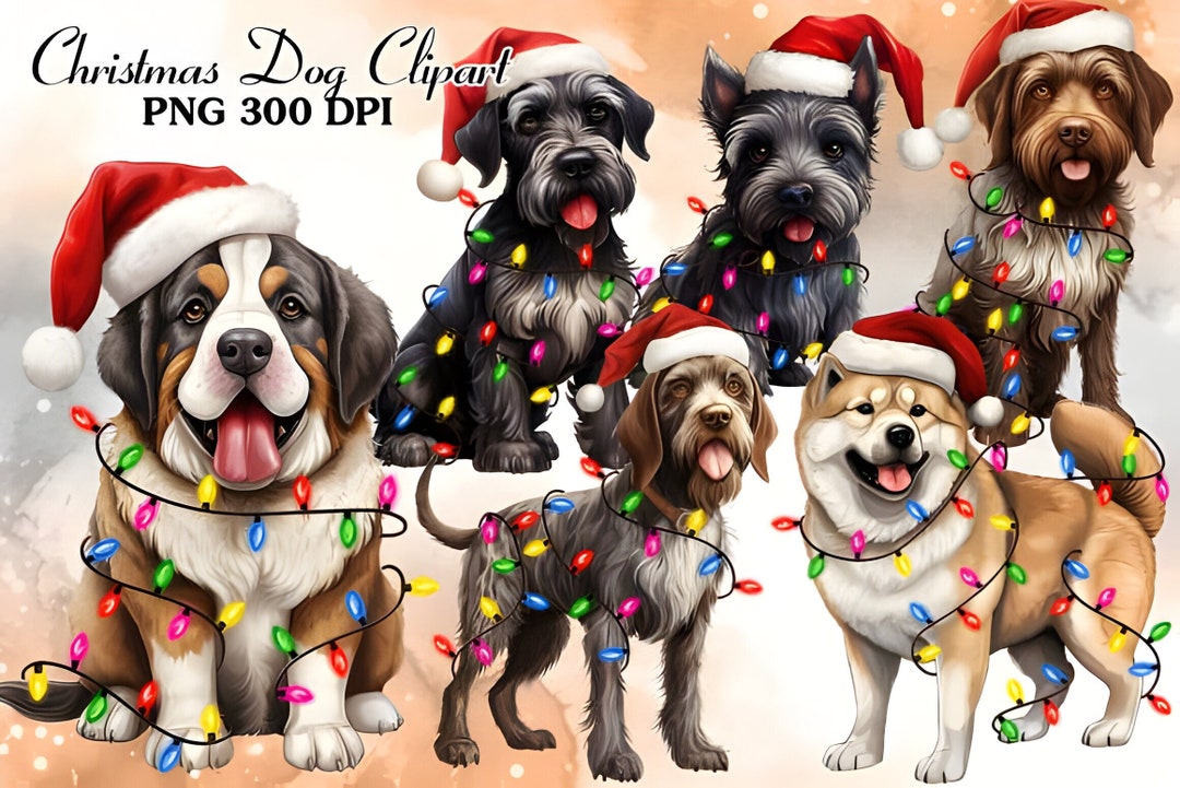 Christmas Dog Clipart, Watercolor Dog Clipart, Santa Clipart, Dog ...