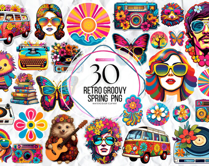 Groovy Retro Clip Art SVGS, Pngs, EPS, AI Files, Mellow Vibes Flower ...