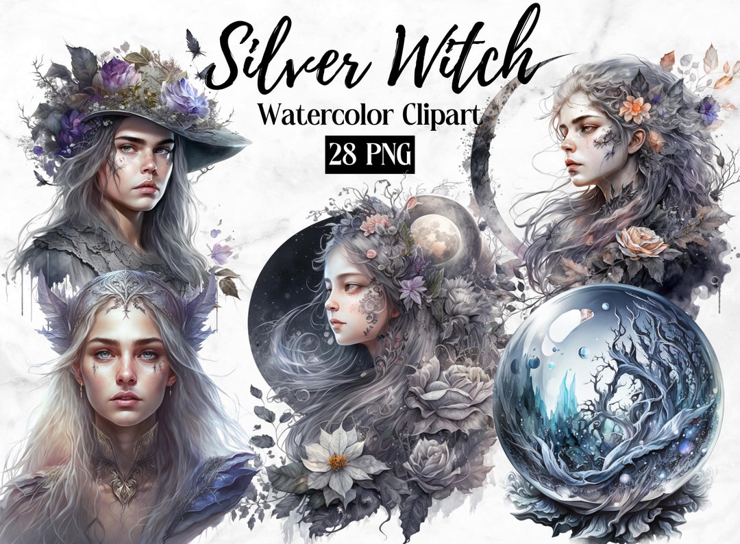 Silver Witch Clipart, Witch Clip Art Png, Fantasy Magic Clip Art, Mystical Clipart, Witchcraft ...