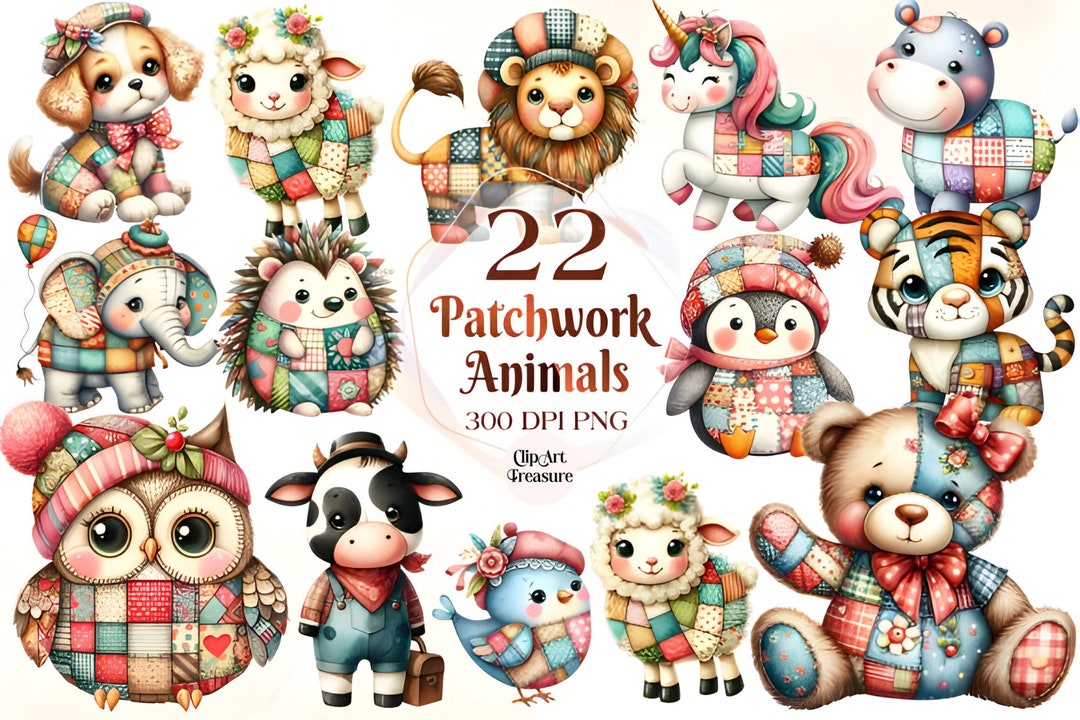 22 Patchwork Animals Clipart, Digital Download, Printable Watercolor ...