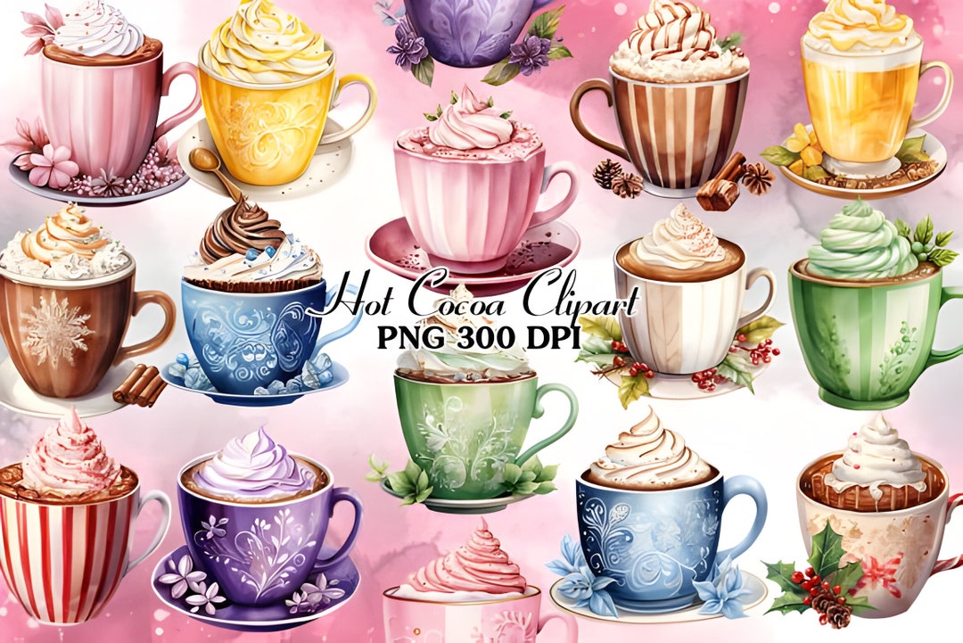 Watercolor Hot Chocolate Clipart, PNG Hot Cocoa Clipart Gift, Hot ...
