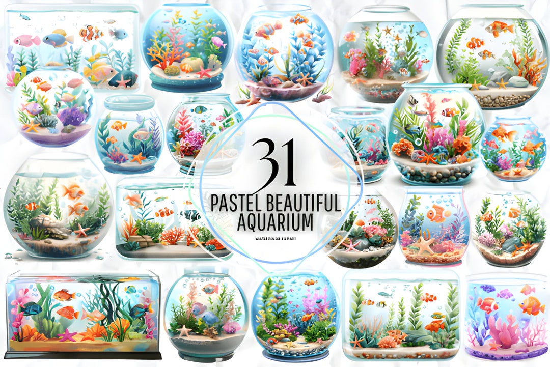 Pastel Aquarium Clipart PNG - Watercolor Cute Fish Tank, Glass Round ...
