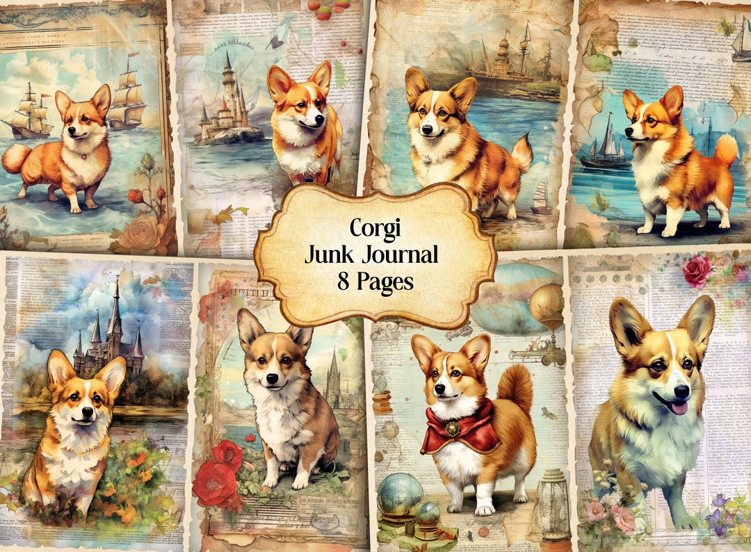 Watercolor Corgi Junk Journal Printable Page, Corgi Dog Junk Journal ...