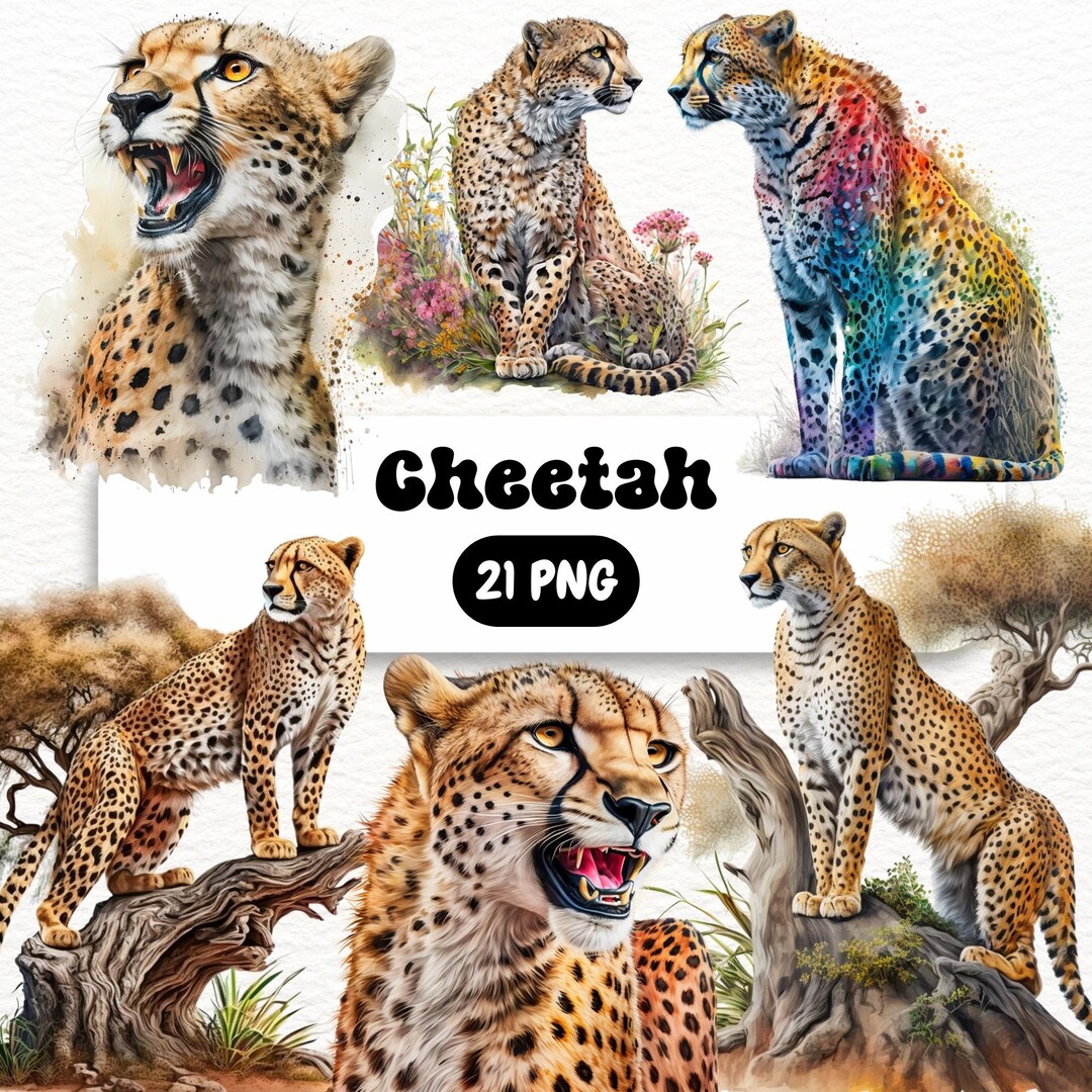 Cheetah Watercolor Clipart, Cute Leopard Clip Art for Commercial Use ...