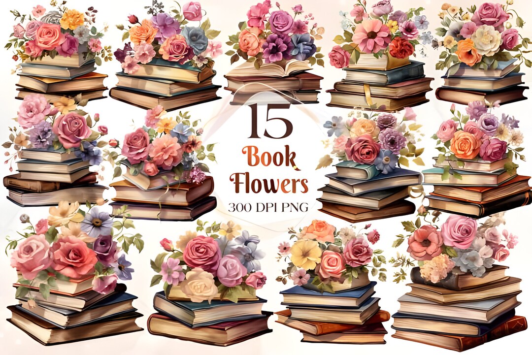 Vintage Watercolor Floral Book With Flowers Png - Book With Flowers ...
