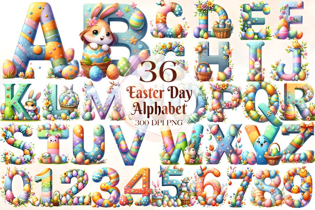 Easter Day Cute Nursery Alphabet Clipart, Easter Day Nursery Numbers ...