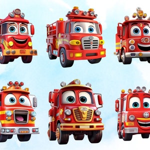 Cute Fire Trucks Clipart, Fire Cute Trucks Cartoon for Kids,instant ...